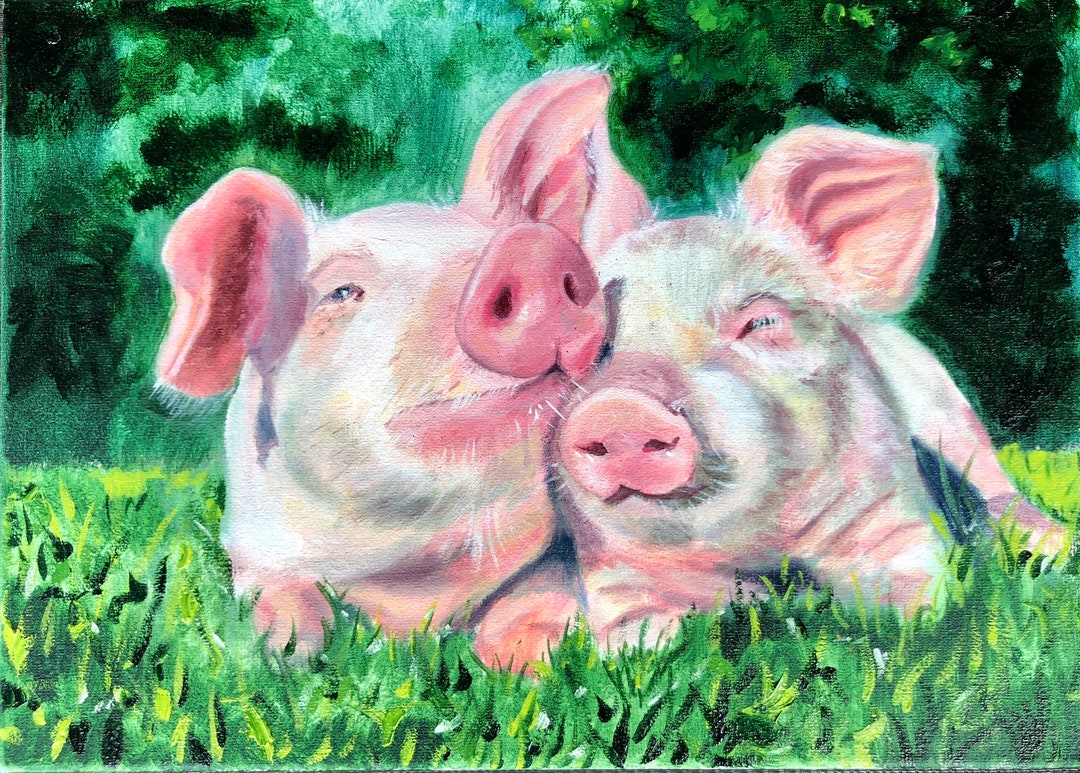 Pigs Original Oil Painting Pig Oil Painting Piglet Portrait Painting ...
