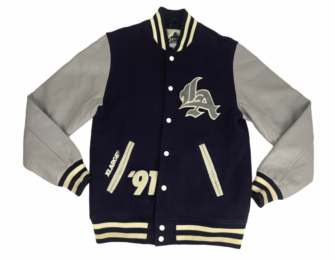 Vintage X-large Los Angeles ‘91 Varsity Leather Jacket Snap Button ...