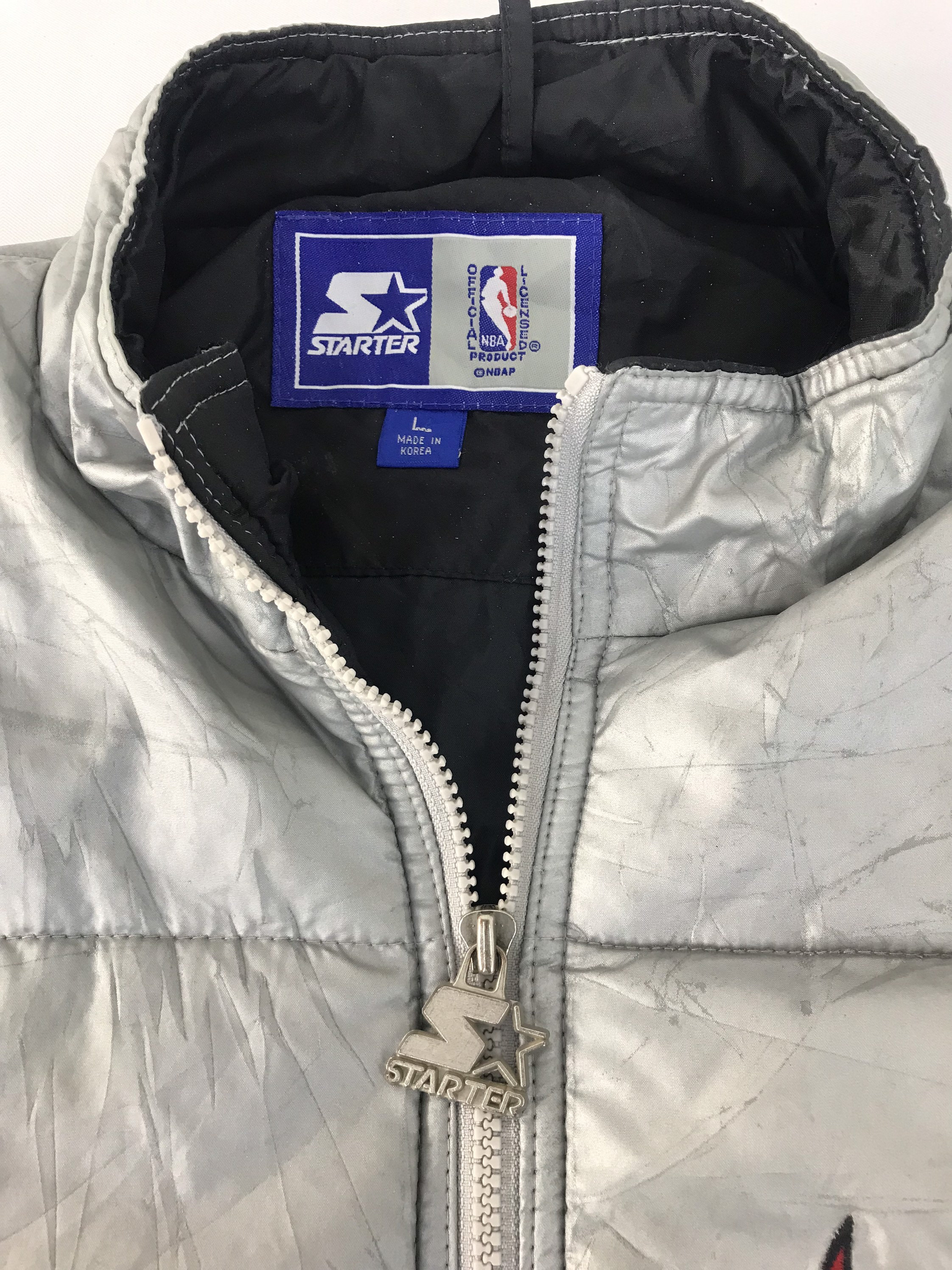 Vintage NBA Starter Chicago Bulls Grey Puffer Quilted Jacket Hoodies ...