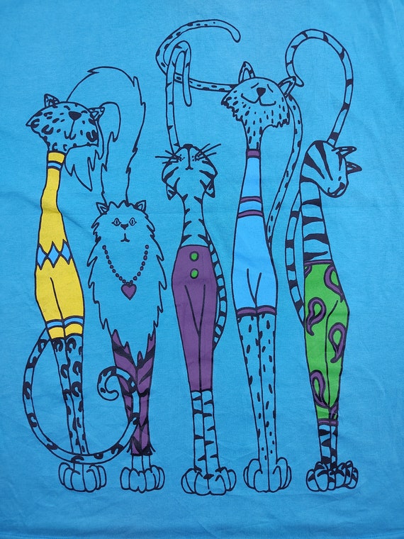 Vintage 90s Five Cats Animal Cartoon Cat Lover Art Te… - Gem