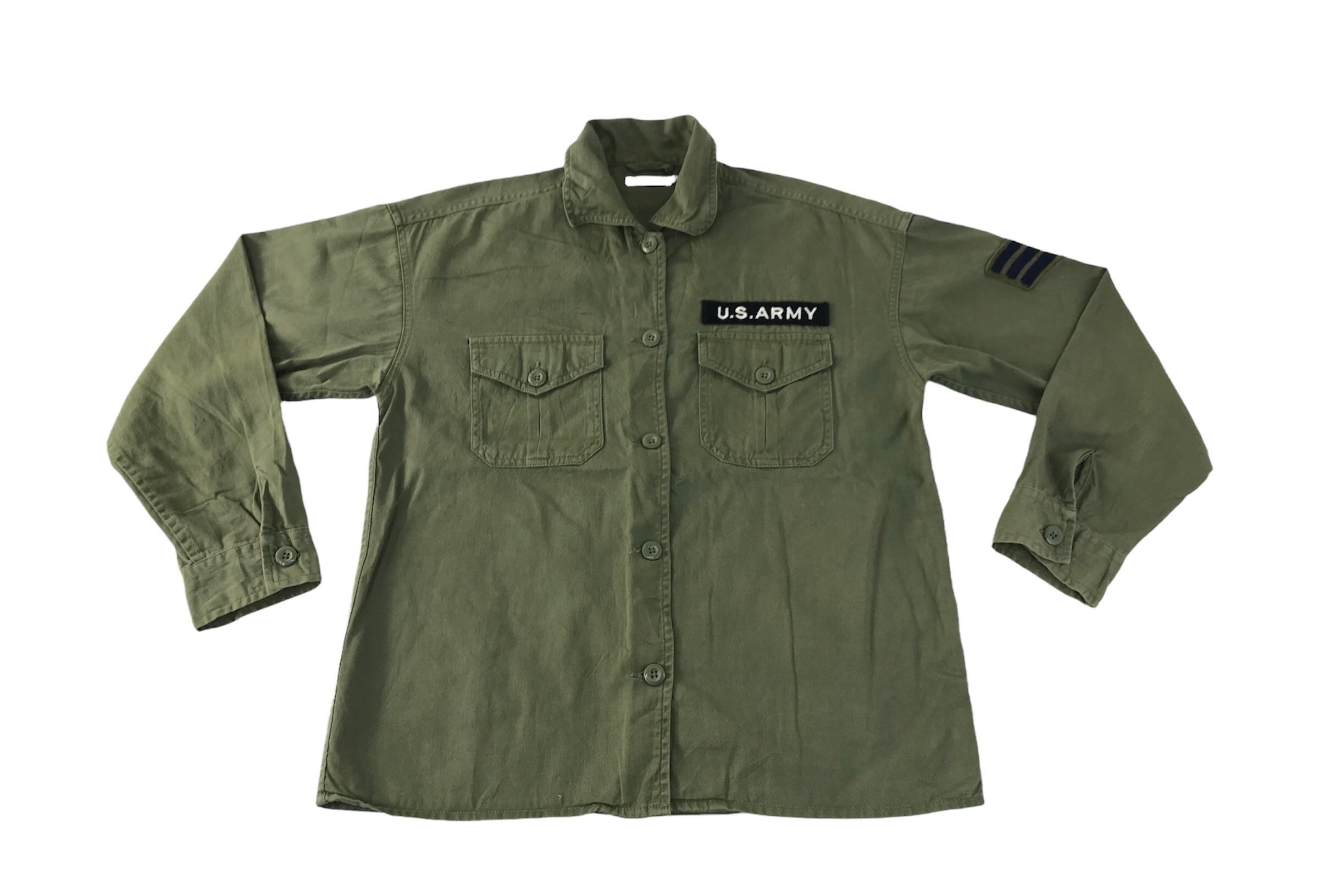 Vintage Style US Army Olive Green Khakis Button up Shirt Three Stripe ...