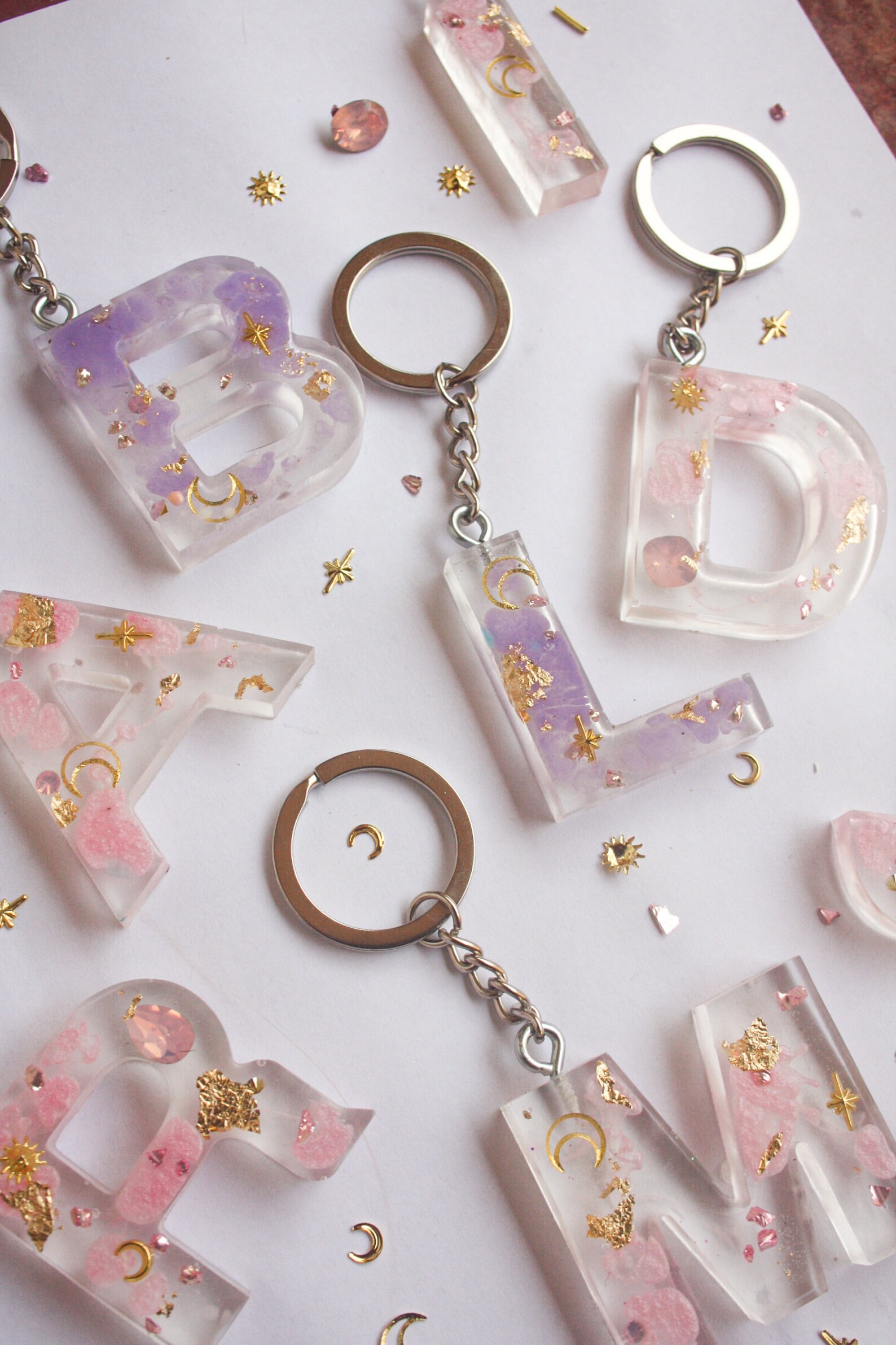 Resin Letter Keychains Initials Epoxy Keychains - Etsy UK