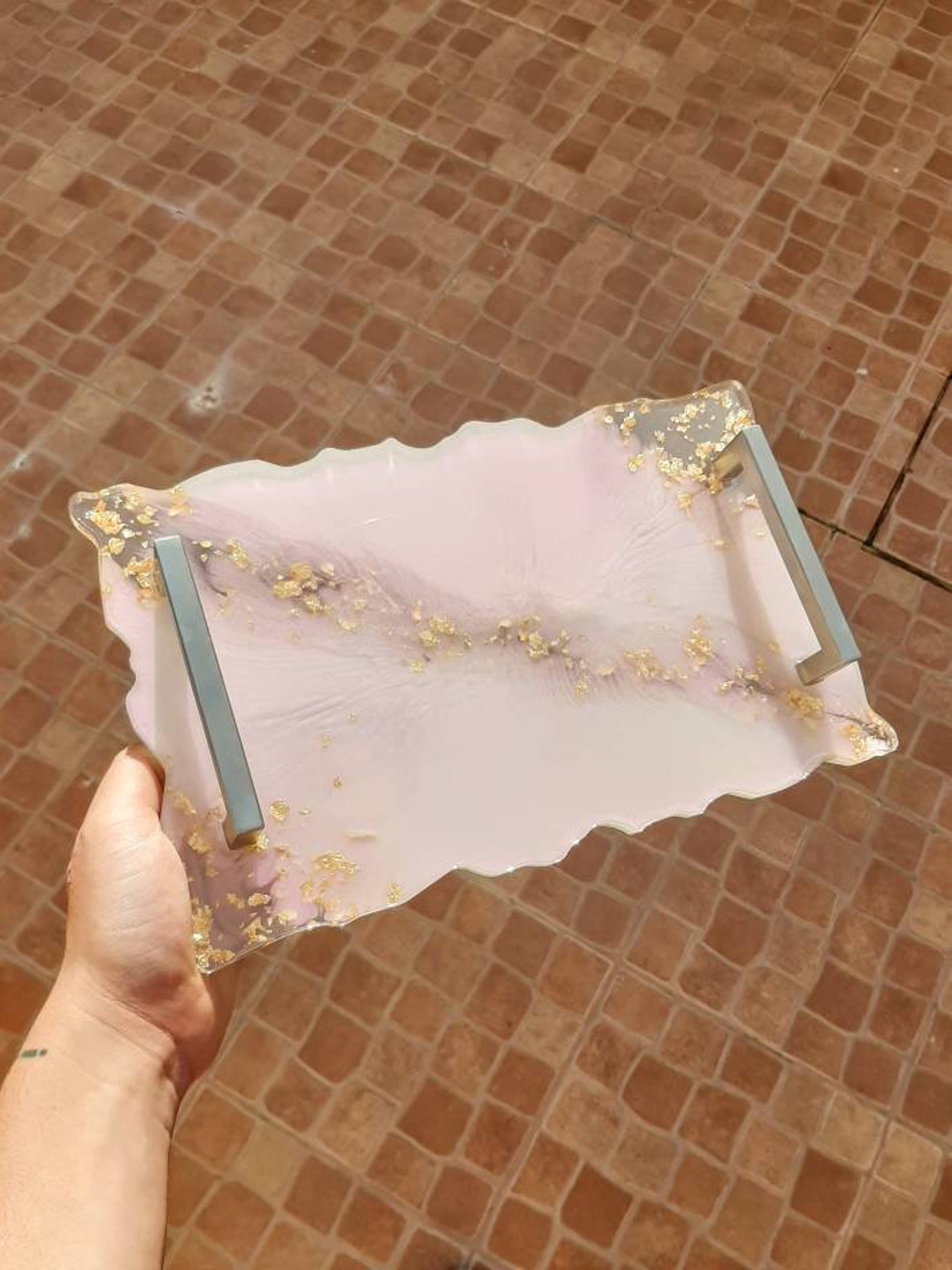 Epoxy Resin Breakfast Tray With Gold Handles | Elegant Kitchen Decor - Etsy