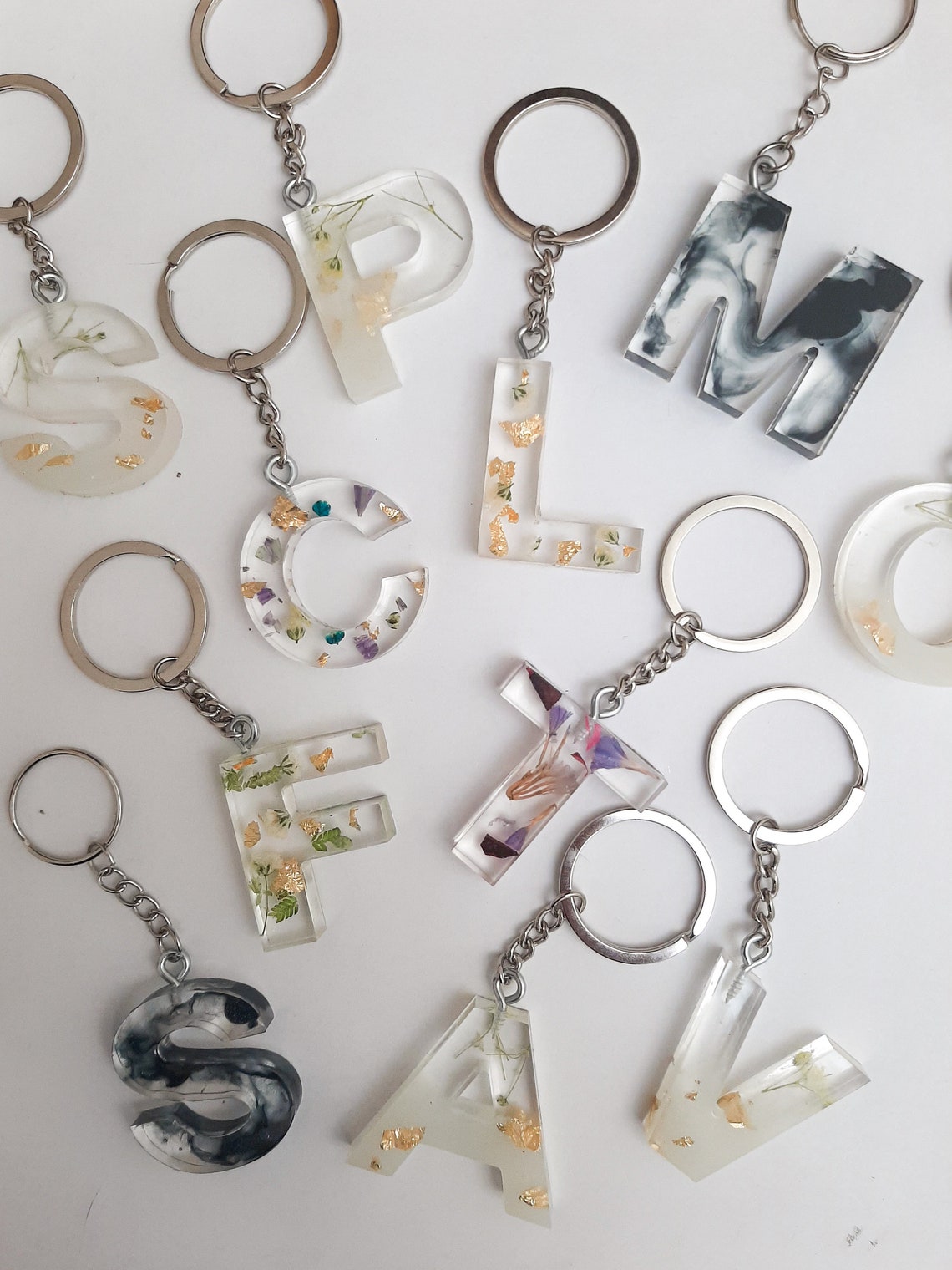 Resin Letter Keychains Initials Epoxy Keychains - Etsy UK