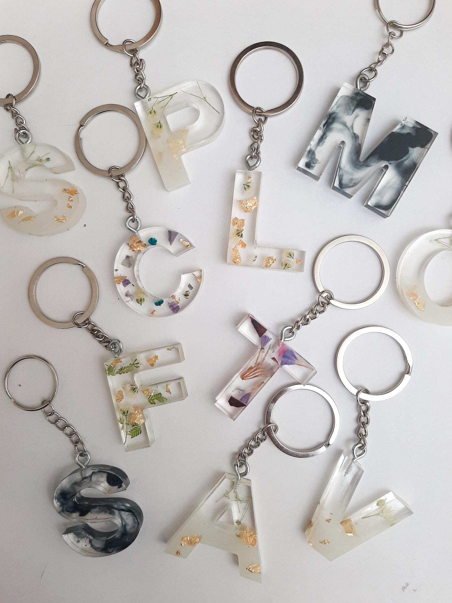 Resin Letter Keychains Initials Epoxy Keychains - Etsy UK