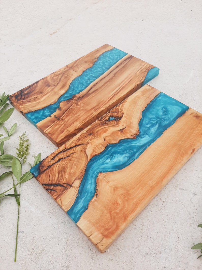 Olive Wood River Epoxy Charcuterie Board | Custom Resin Cutting Board ...