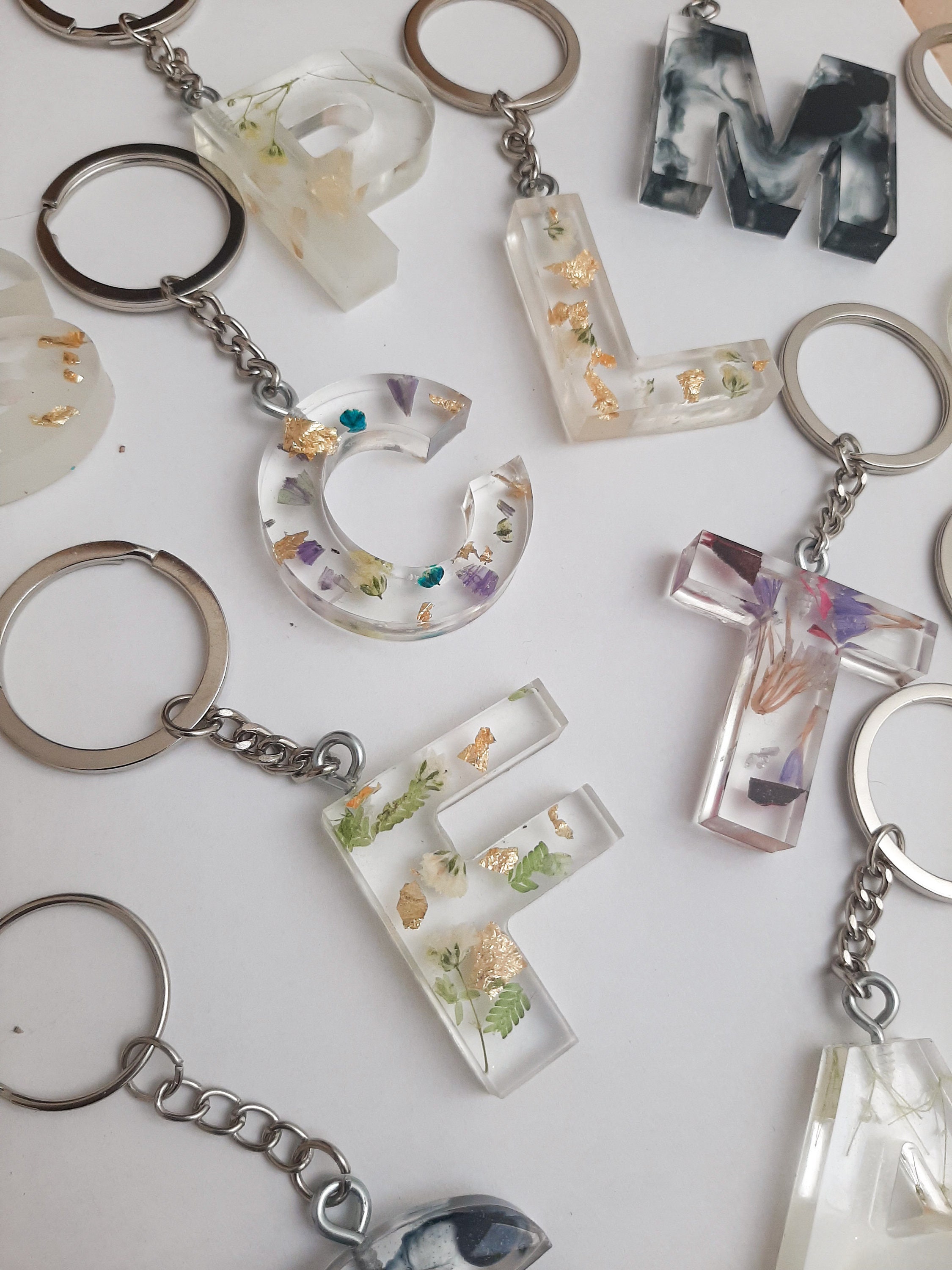 Resin Letter Keychains Initials Epoxy Keychains - Etsy UK