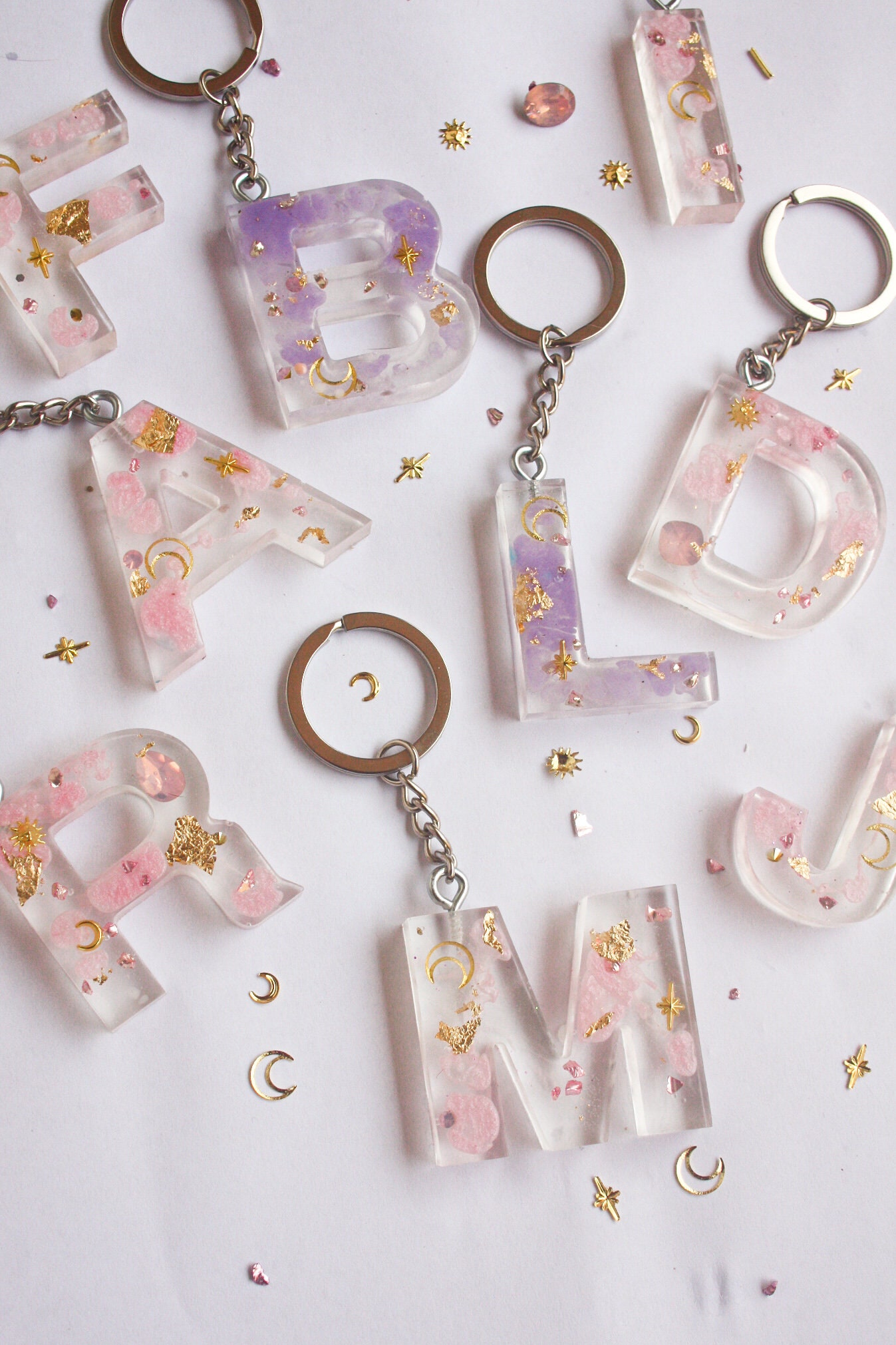Resin Letter Keychains Initials Epoxy Keychains - Etsy