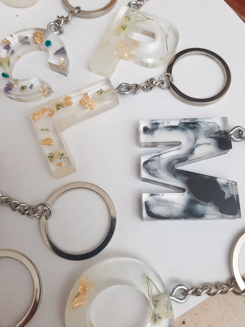 Resin Letter Keychains Initials Epoxy Keychains - Etsy UK