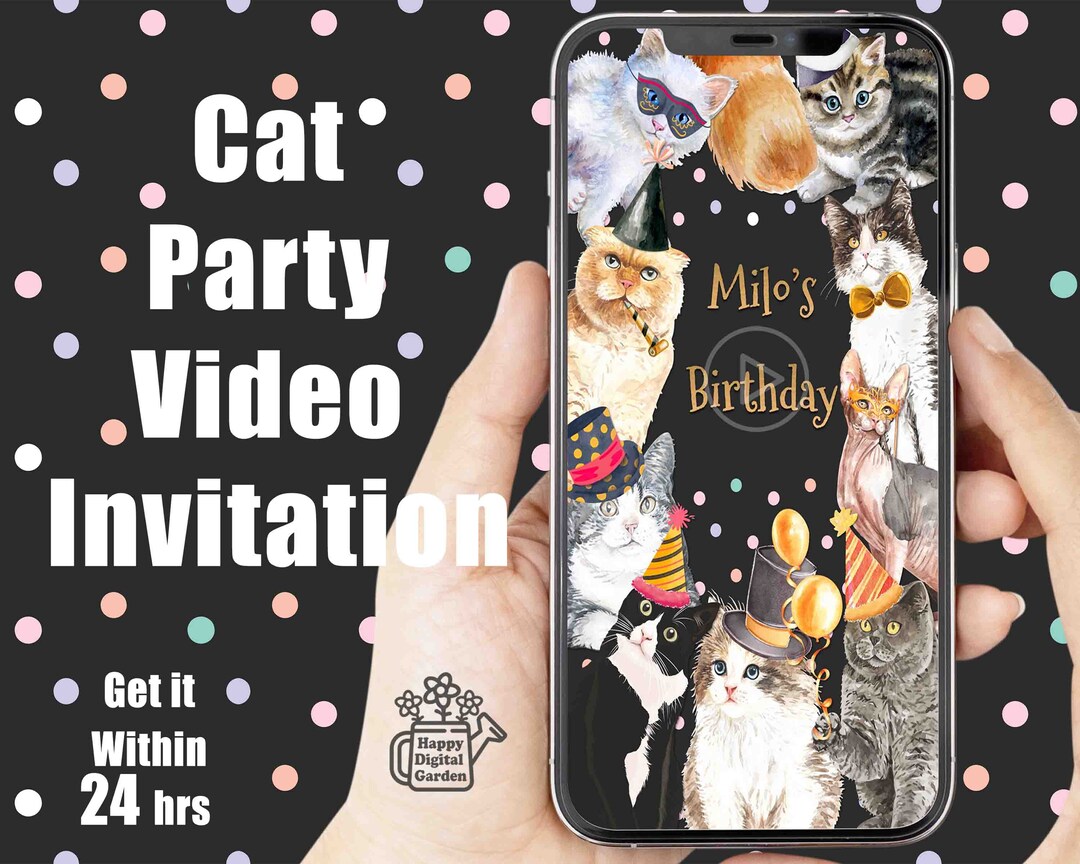 Personalized Cat Party Invitation, Cat Birthday Invitation, Video ...