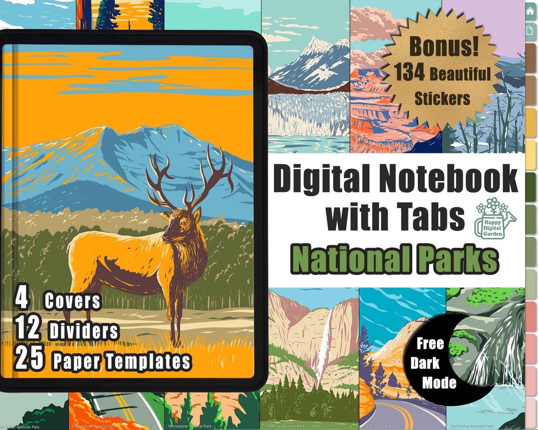 National Park Nature Digital Notebook With Tabs, 12 Tab Hyperlinked ...