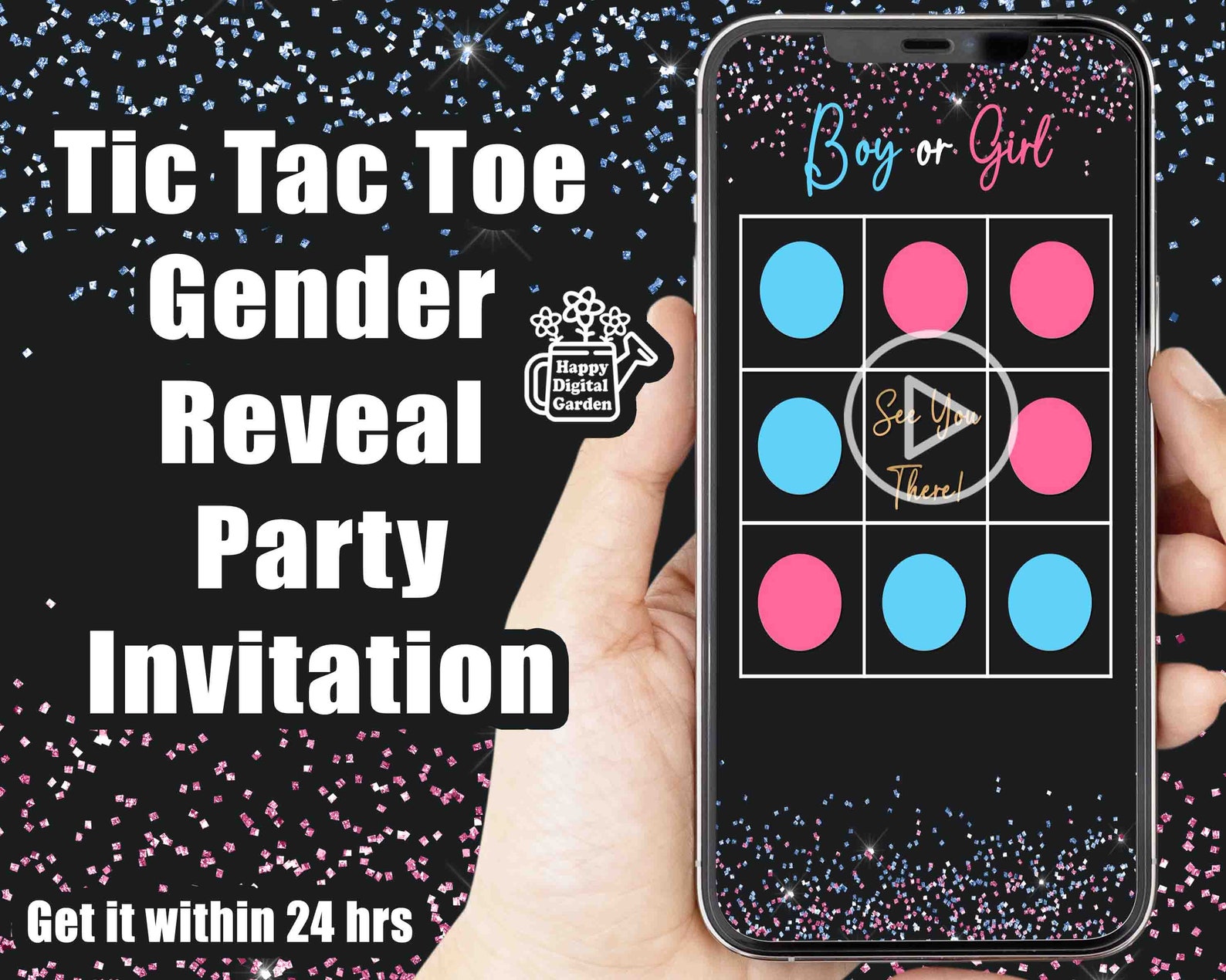 Tic Tac Toe Gender Reveal Party Invitation Video Invitation Animated Invitation Gender Reveal