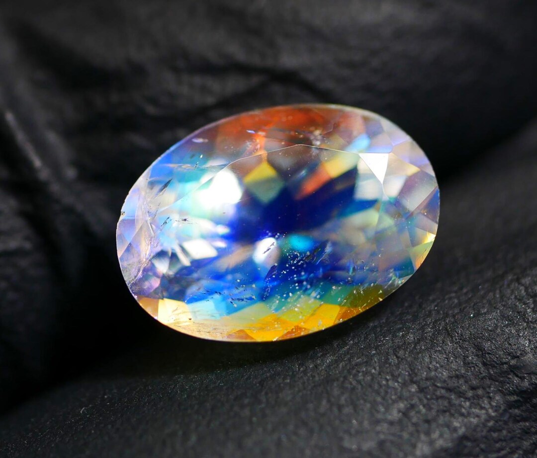 2.90ct Blue & Red Fire Moonstone Solitaire: Madagascar Gemstone - Etsy