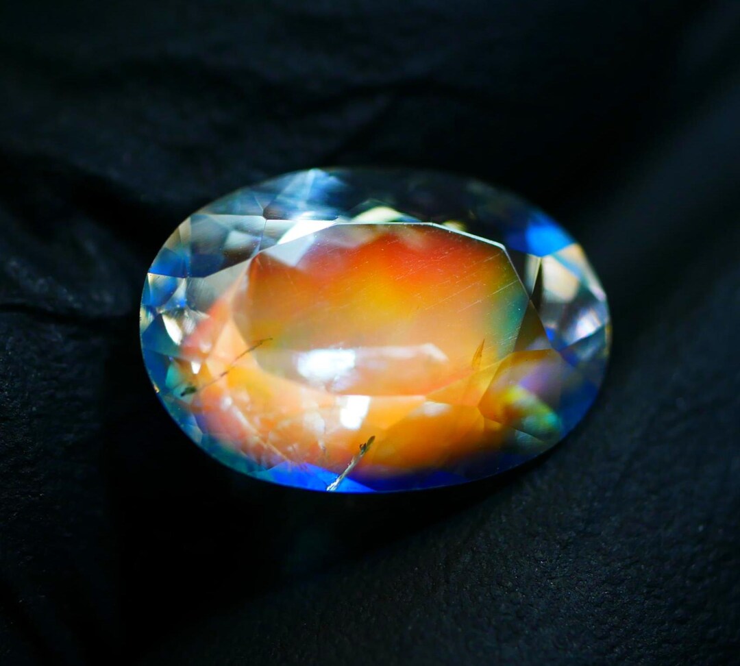 4.45ct Blue & Red Fire Moonstone Gem: Madagascar Oval Cut Stone - Etsy