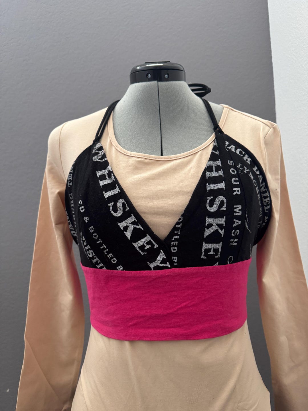 Whiskey Pink & Black Upcycled Halter Top Adjustable Size Small-large - Etsy