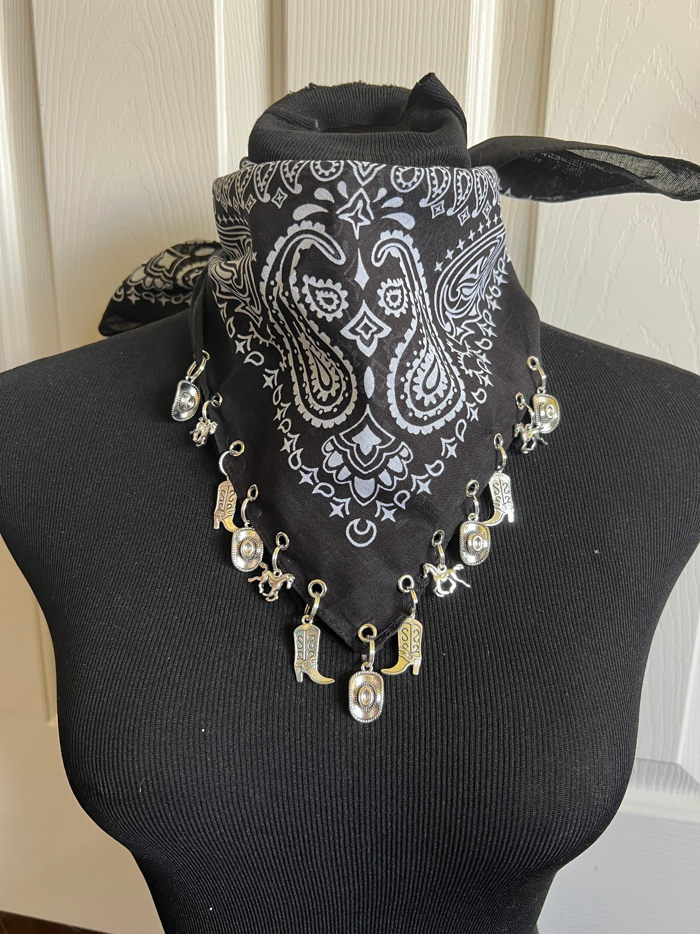Western Charm Black Cotton Bandana - Etsy