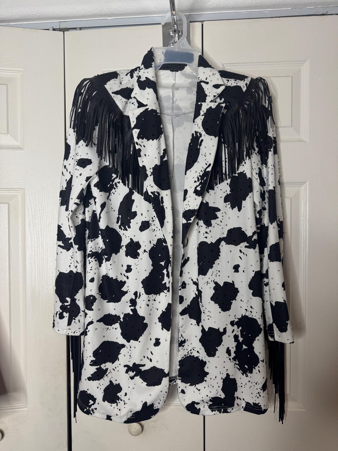 Size Large Cow Print Rhinestone Fringe Blazer - Etsy