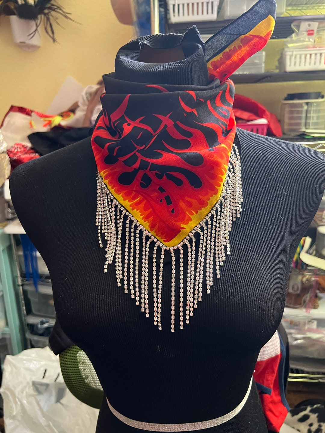 Fire Rhinestone Black Cotton Bandana - Etsy