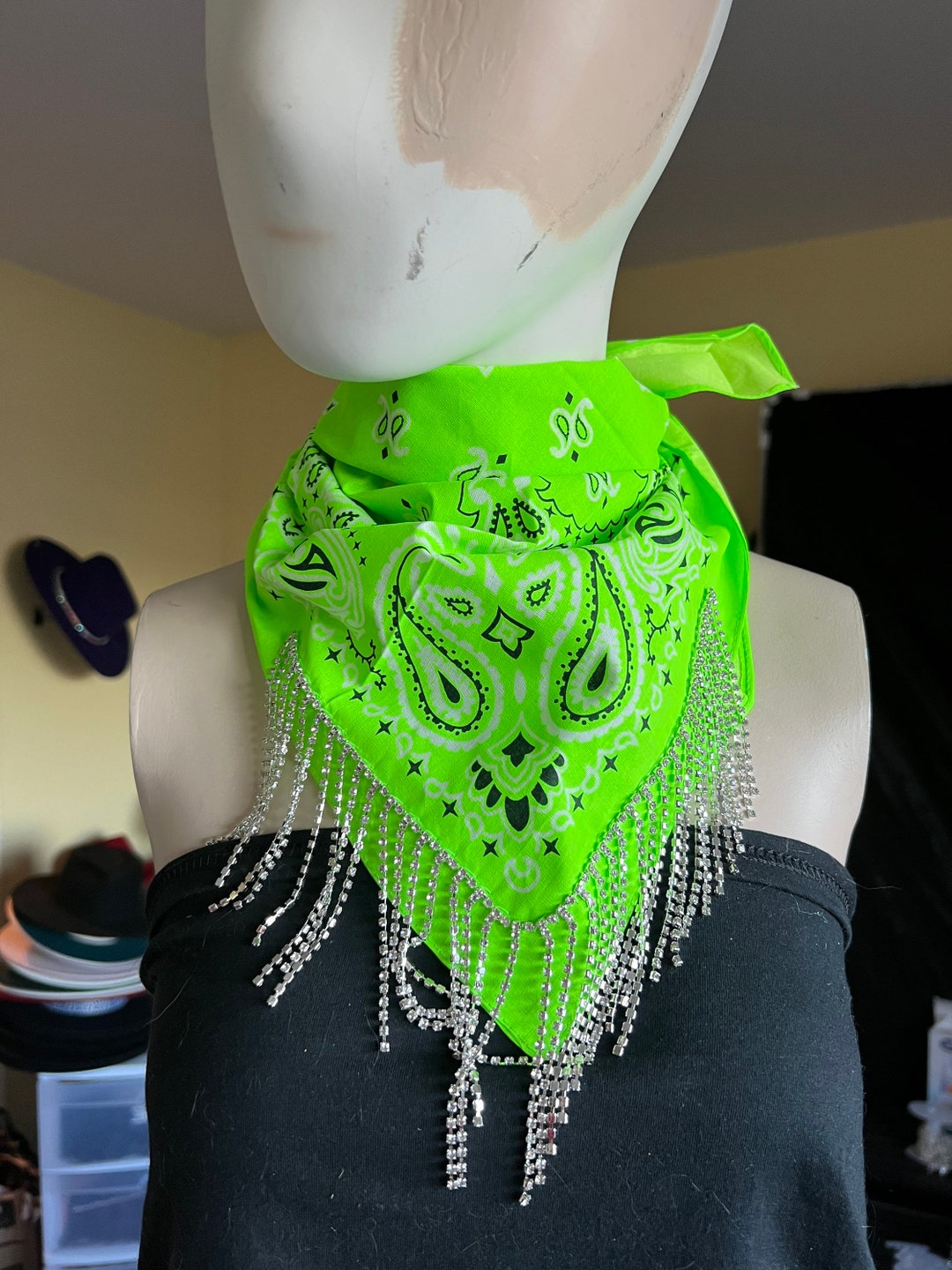 NEON Rhinestone Fringe Cotton Bandana (multiple Colors Available) - Etsy