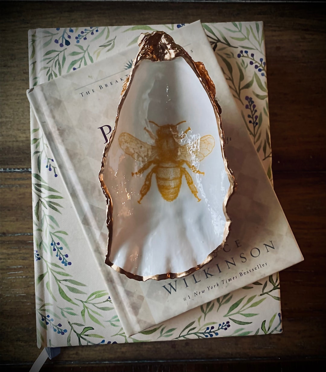 Queen Bee,oyster Shell Trinket Dish, Coastal Decor, Bumble Bee, Painted ...