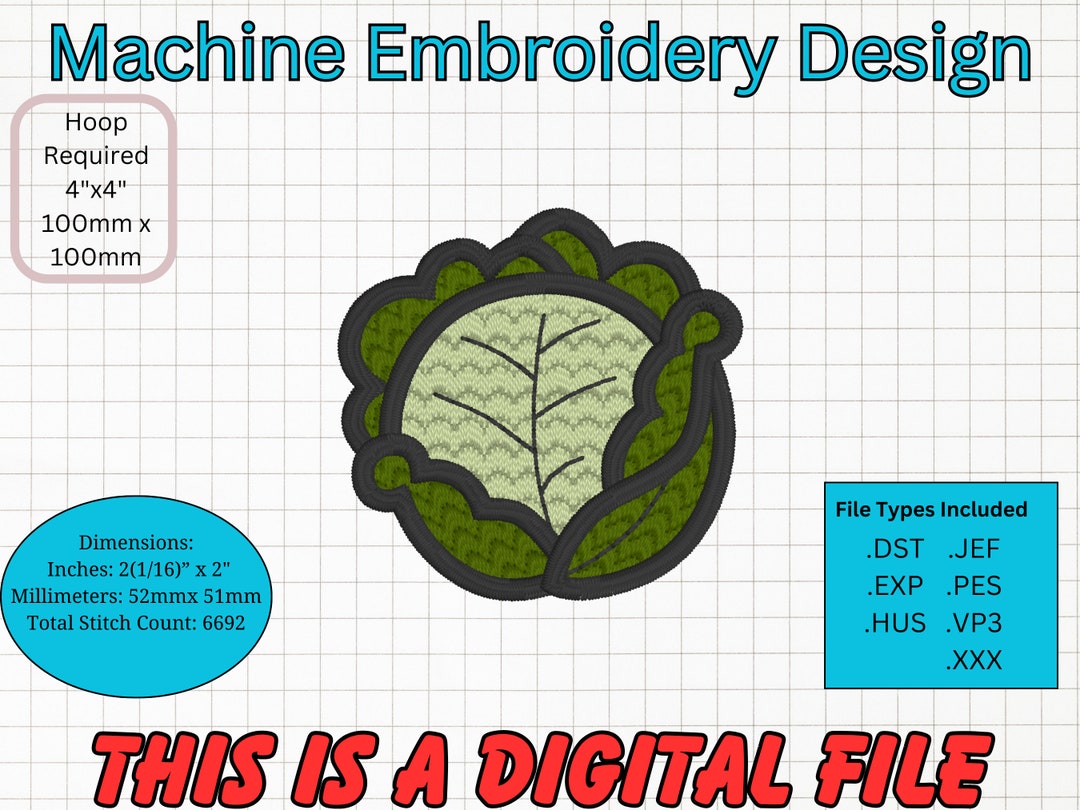 Cabbage, Embroidery Design Machine Embroidery Design Dst, Exp, Hus, Jef ...