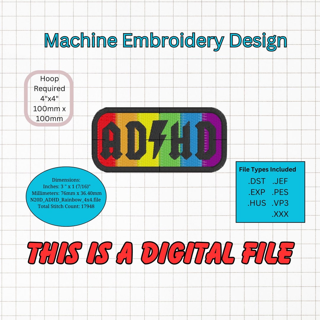 ADHD Rainbow Rock Font Perfect for Patches Machine Embroidery Design ...