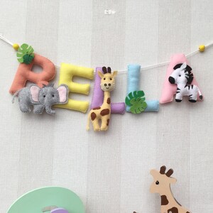 Safari Animal Bunting Felt Name Banner, Handmade Garland, Nursery Decor ...