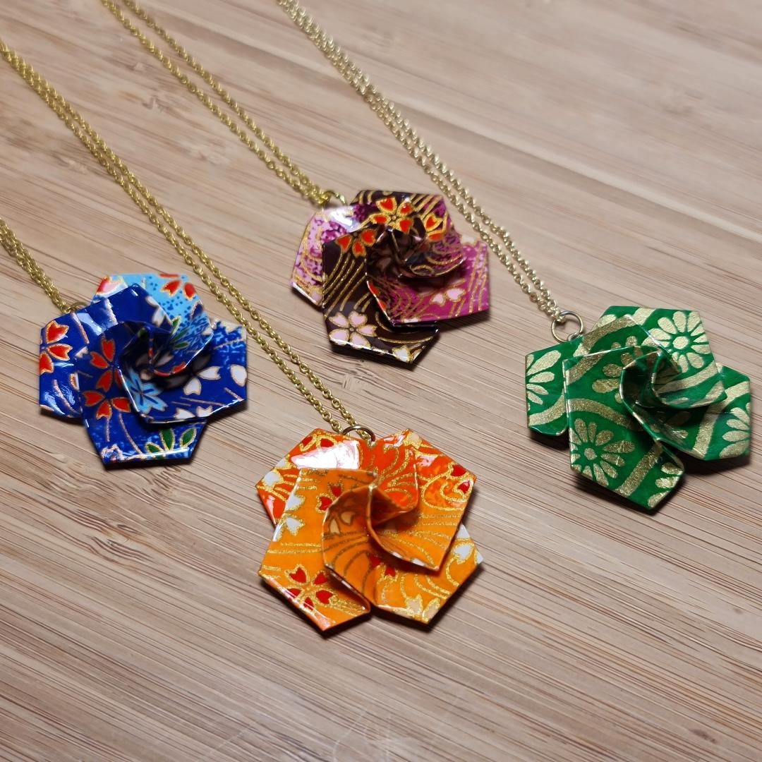 Origami Rose Pendant Necklace, Unique Handmade and Dainty Jewelry ...