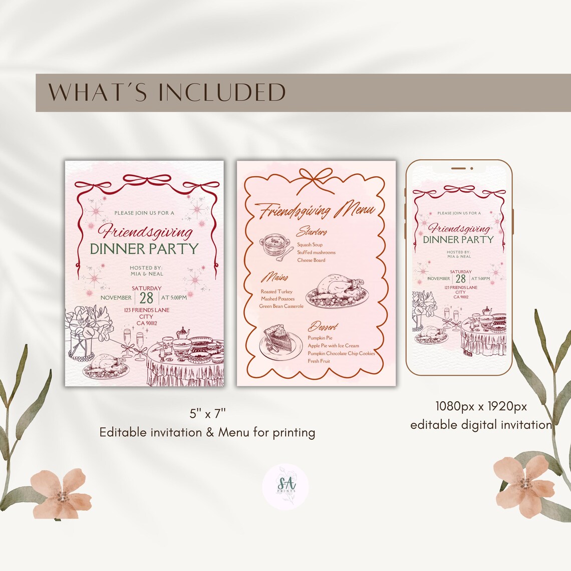 Friendsgiving Invitation & Menu Template: Editable Fall Dinner Party ...