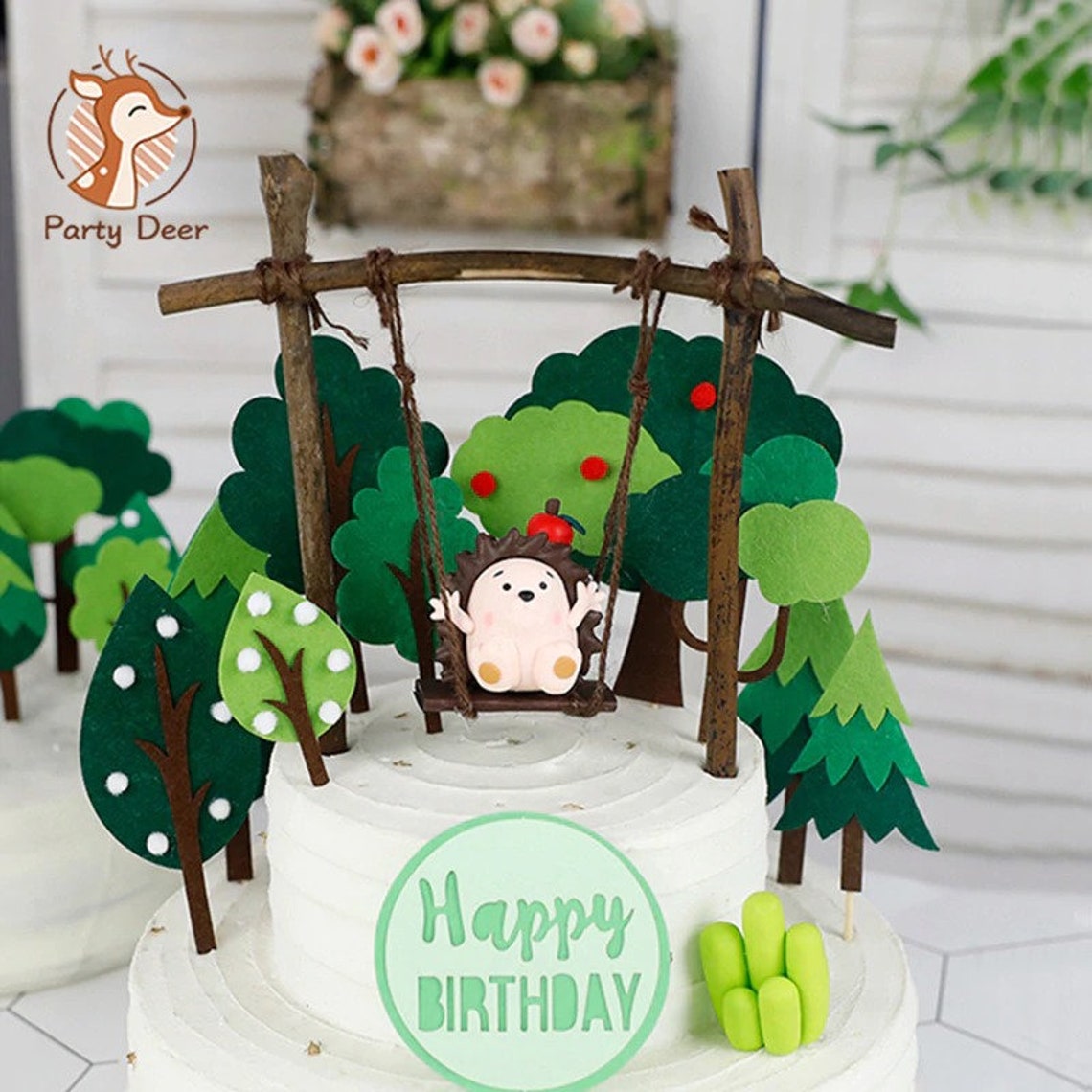 Cake Topper Birthday Party Decorations Tree Hedgehog a Swing - Etsy