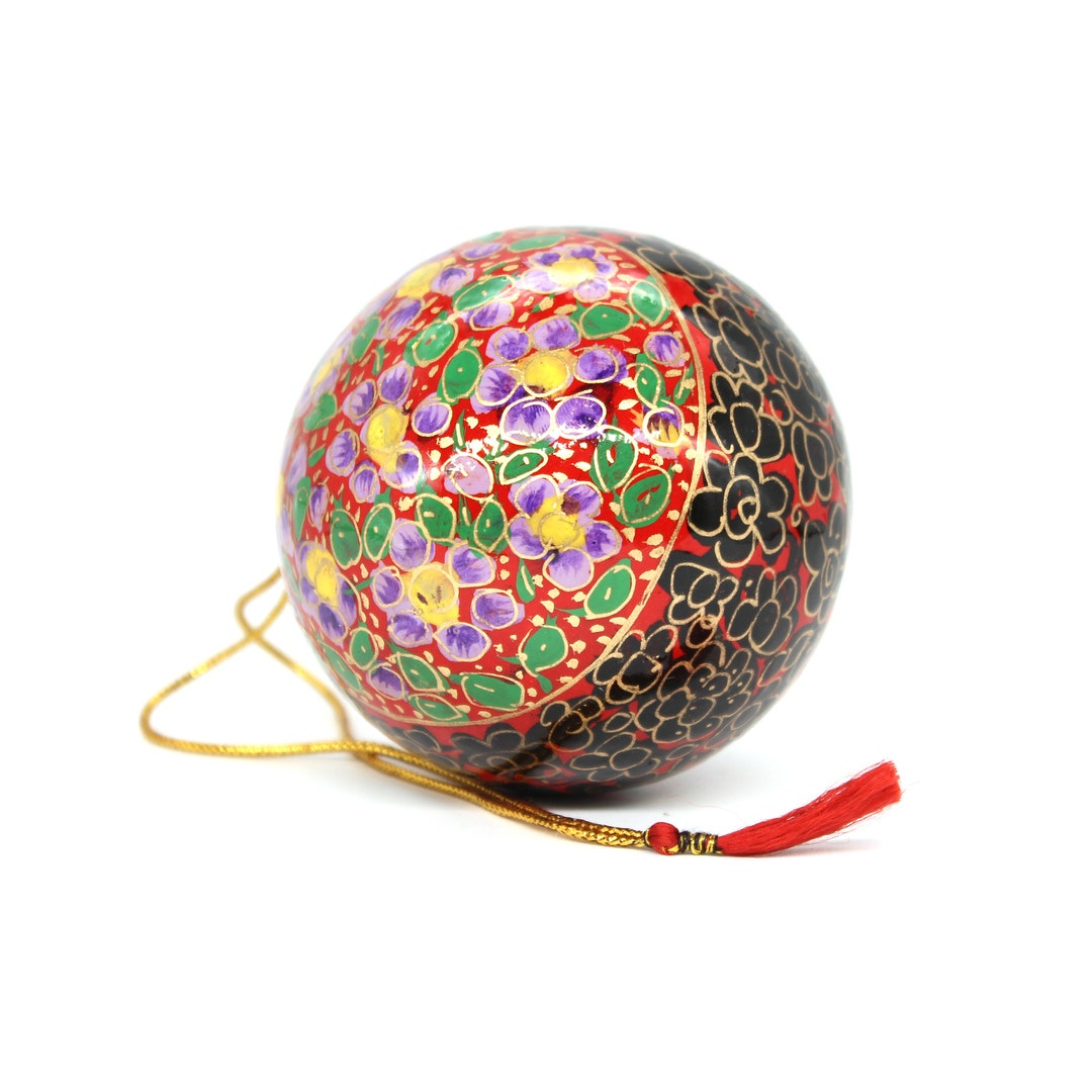 Assorted Colours Paper Mache Christmas Bauble – 3" Luxury Handmade ...