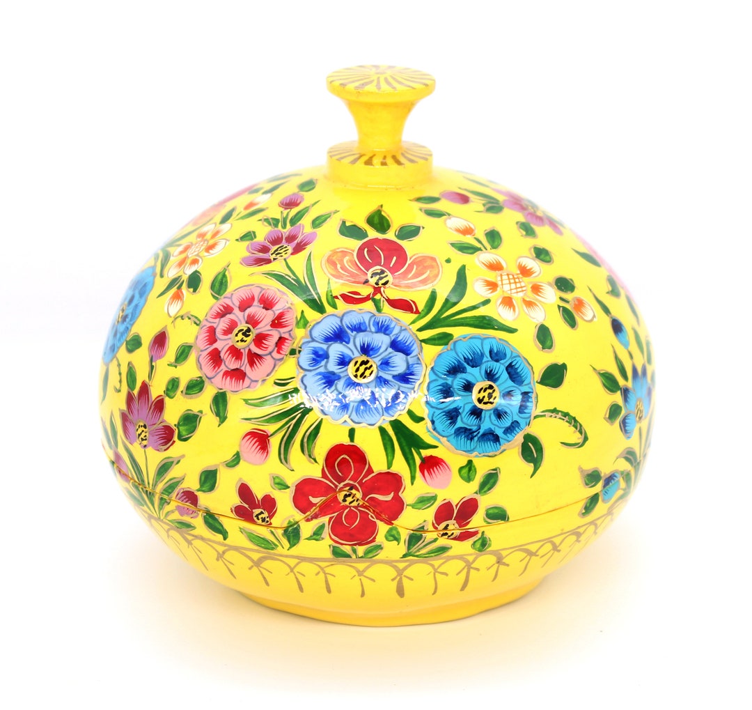 Large Paper Mache Gift Box Chapeau Handmade Hand Painted Luxury Yellow ...