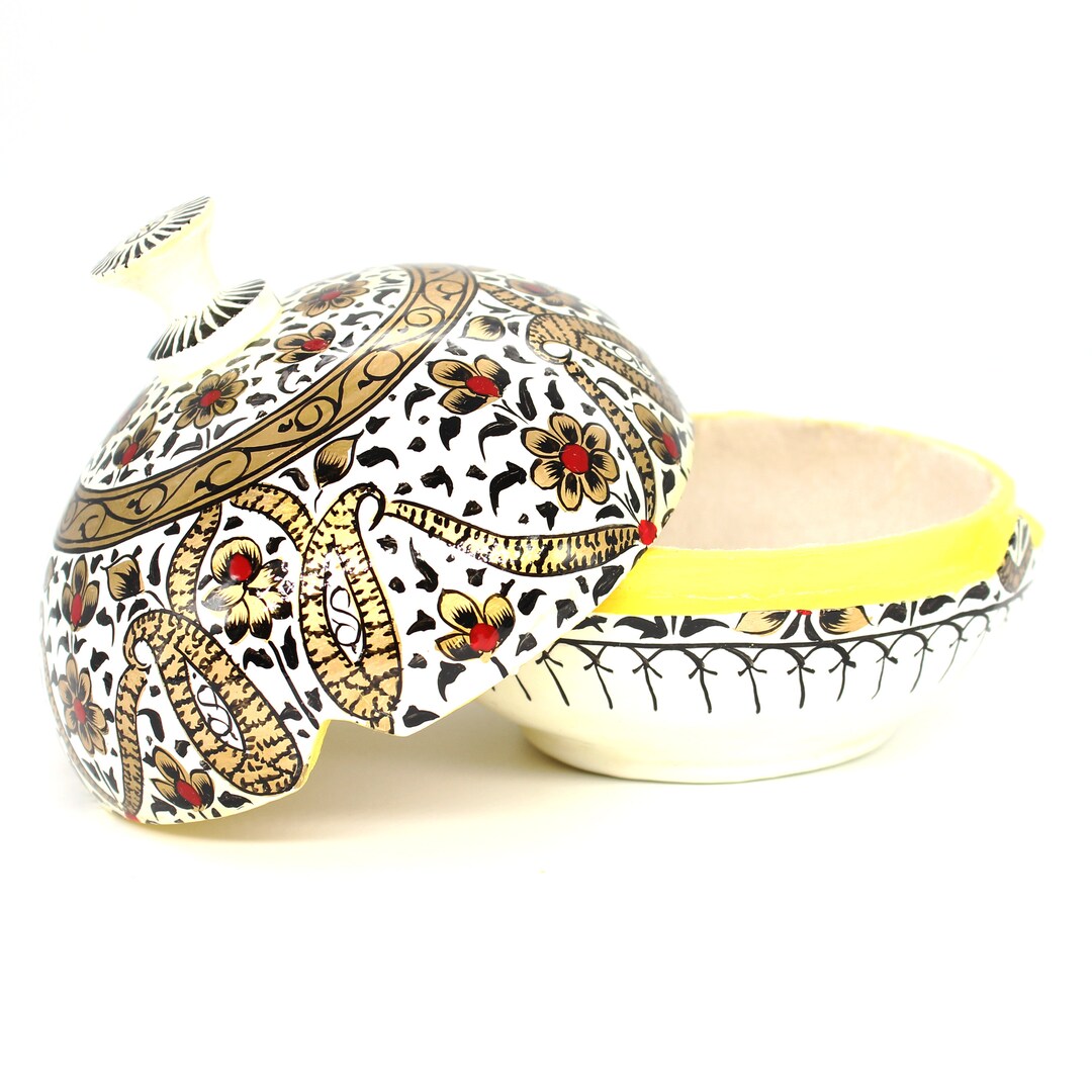 Large Paper Mache Gift Box Chapeau Handmade Hand Painted Paisley Gold ...