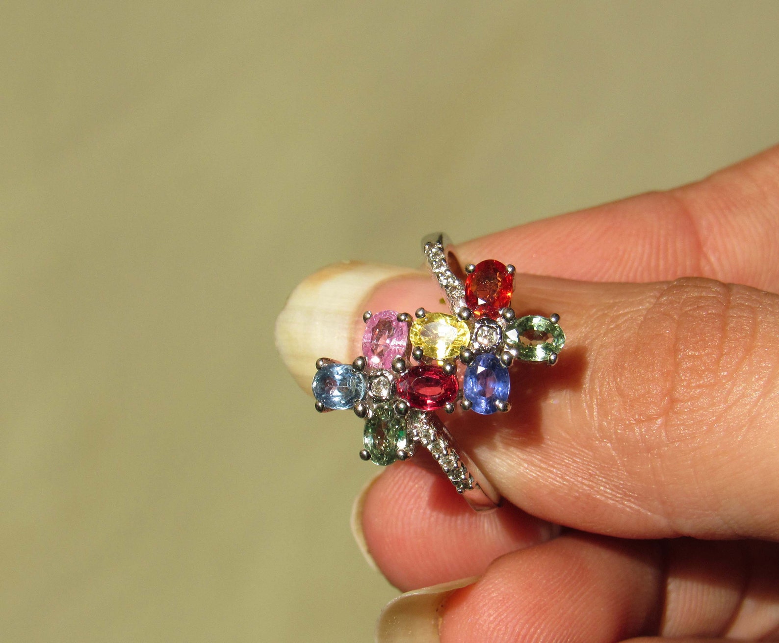 Multi Sapphire Diamond Ring/14k White Gold Over Multi Sapphire - Etsy