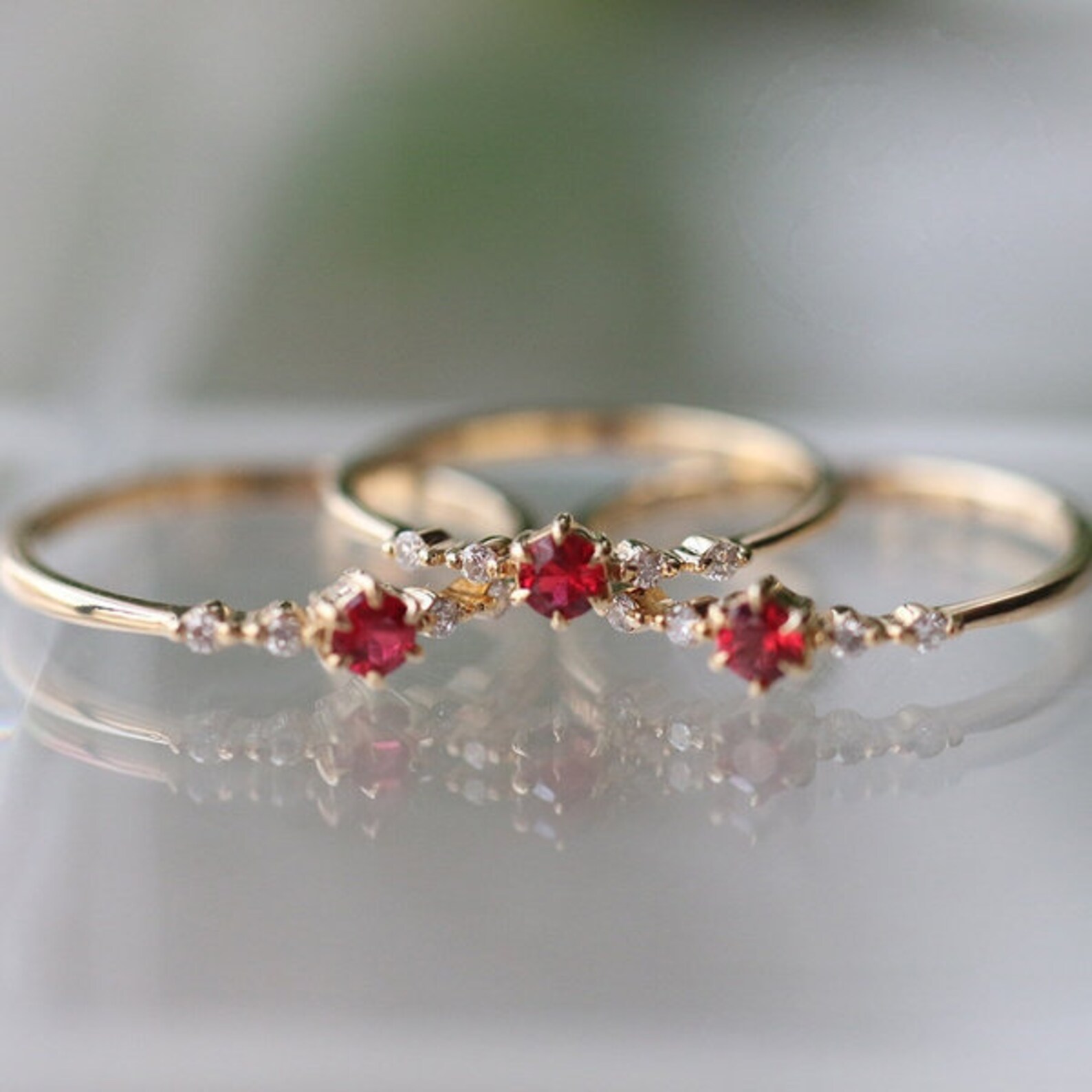 Genuine Natural Ruby Ring / 14K Gold Ruby and Diamond Birthstone Ring ...
