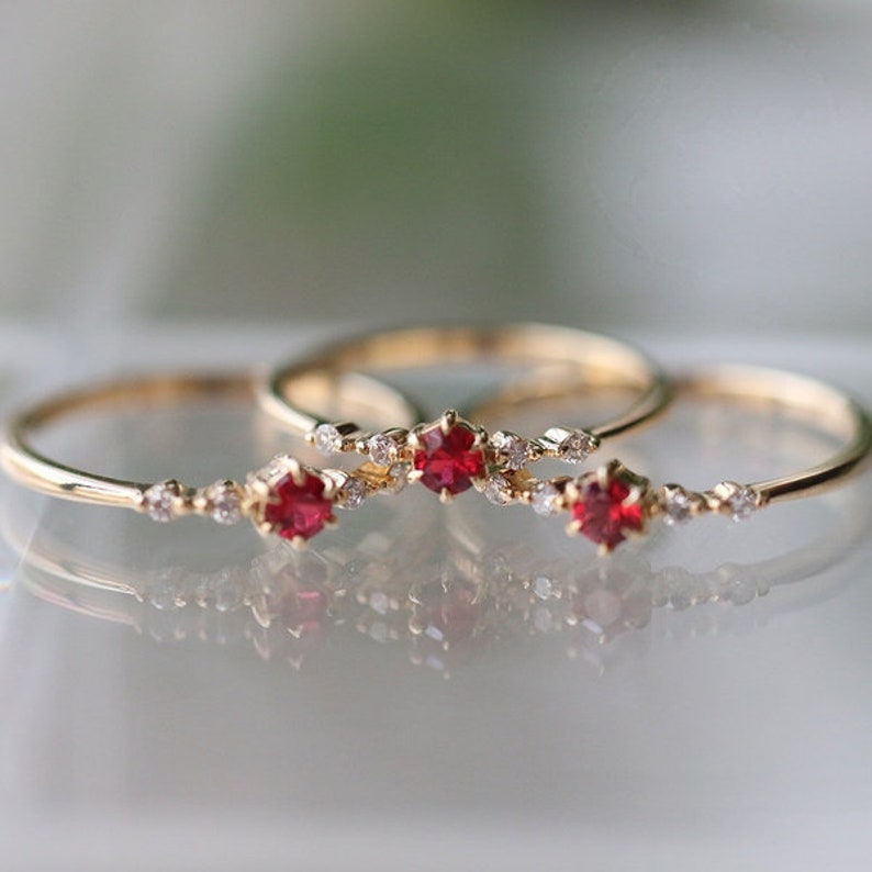 Genuine Natural Ruby Ring / 14K Gold Ruby and Diamond Birthstone Ring ...