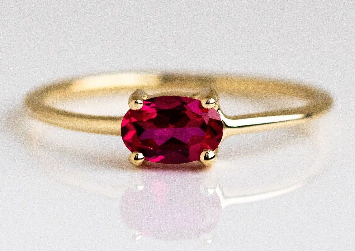 Rose Gold Ruby Ring / 14k Rose Gold Single Ruby 0.08ctw - Etsy