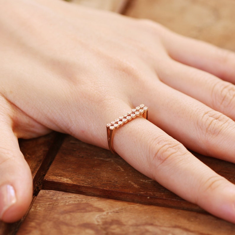 14k Solid Gold Flat Bar Ring Minimalist Thin Everyday Modern - Etsy
