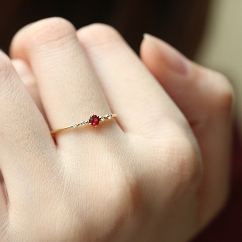 Genuine Natural Ruby Ring / 14K Gold Ruby and Diamond Birthstone Ring ...