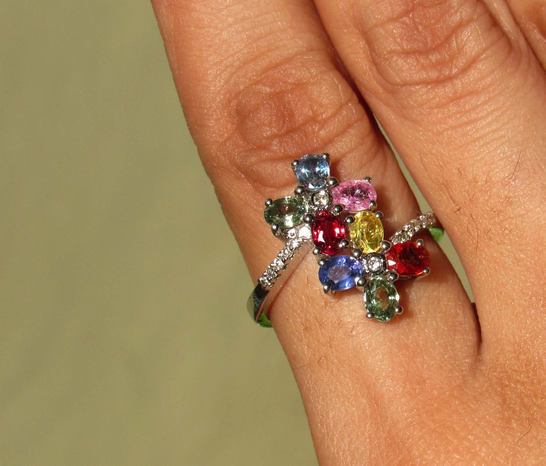 Multi Sapphire Diamond Ring/14k White Gold Over Multi Sapphire - Etsy