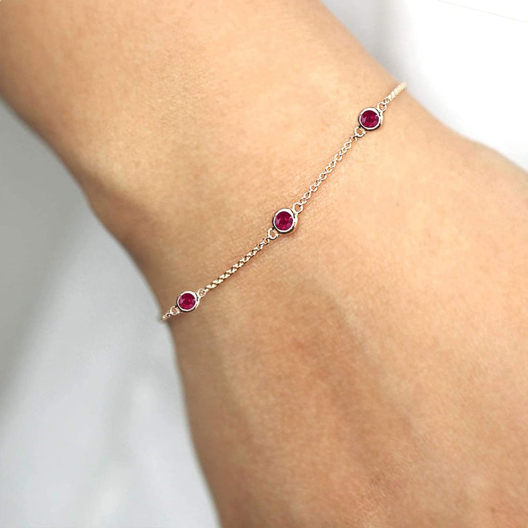 14K Gold Ruby Bracelet: Round July Birthstone Jewelry - Etsy