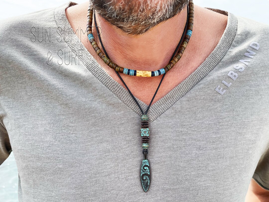 Set of 2 Surfer Necklaces - Surfboard Charm Necklace and Terracotta ...