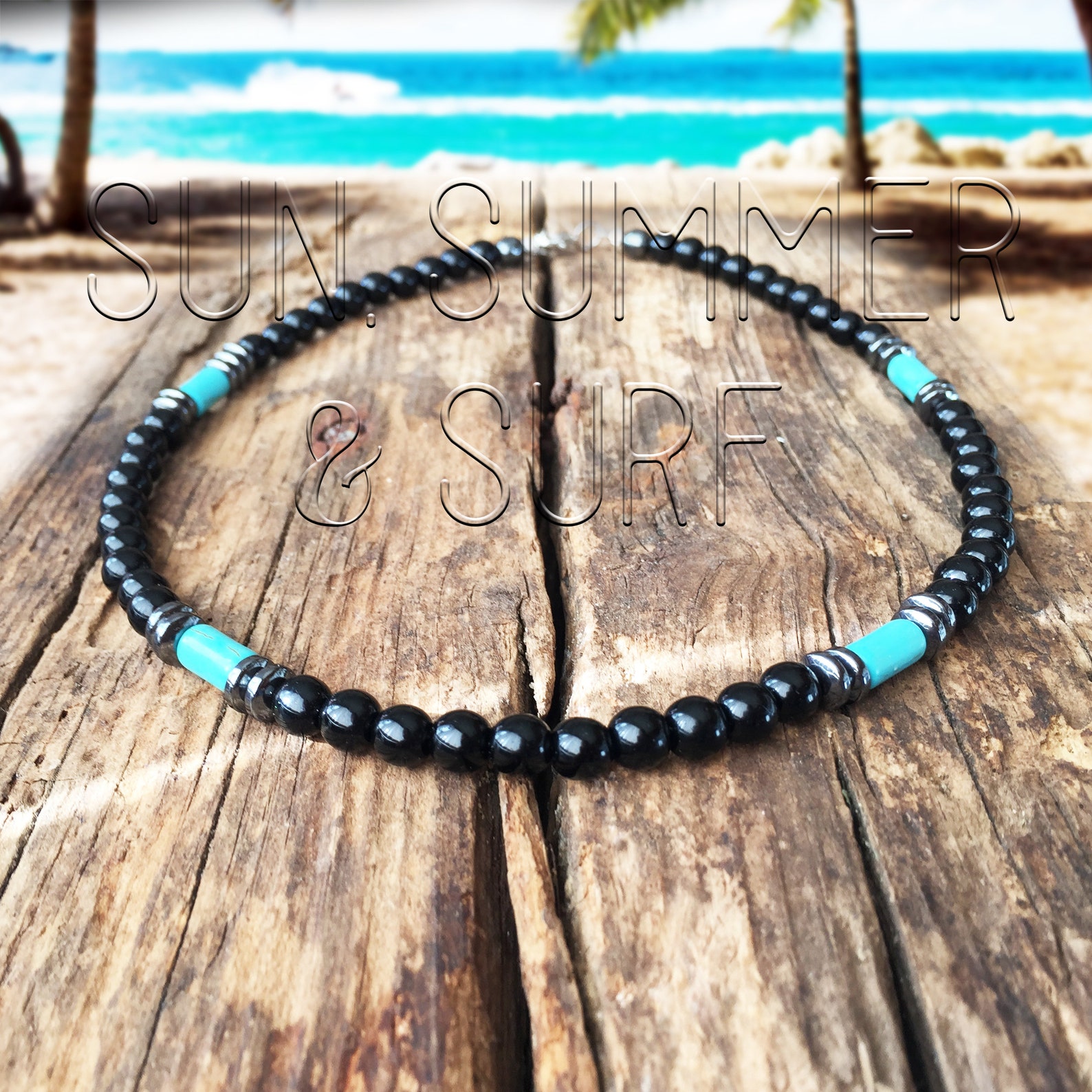 Men's Necklace - Surf Necklace - Surfer Style Necklace - Turquoise and ...