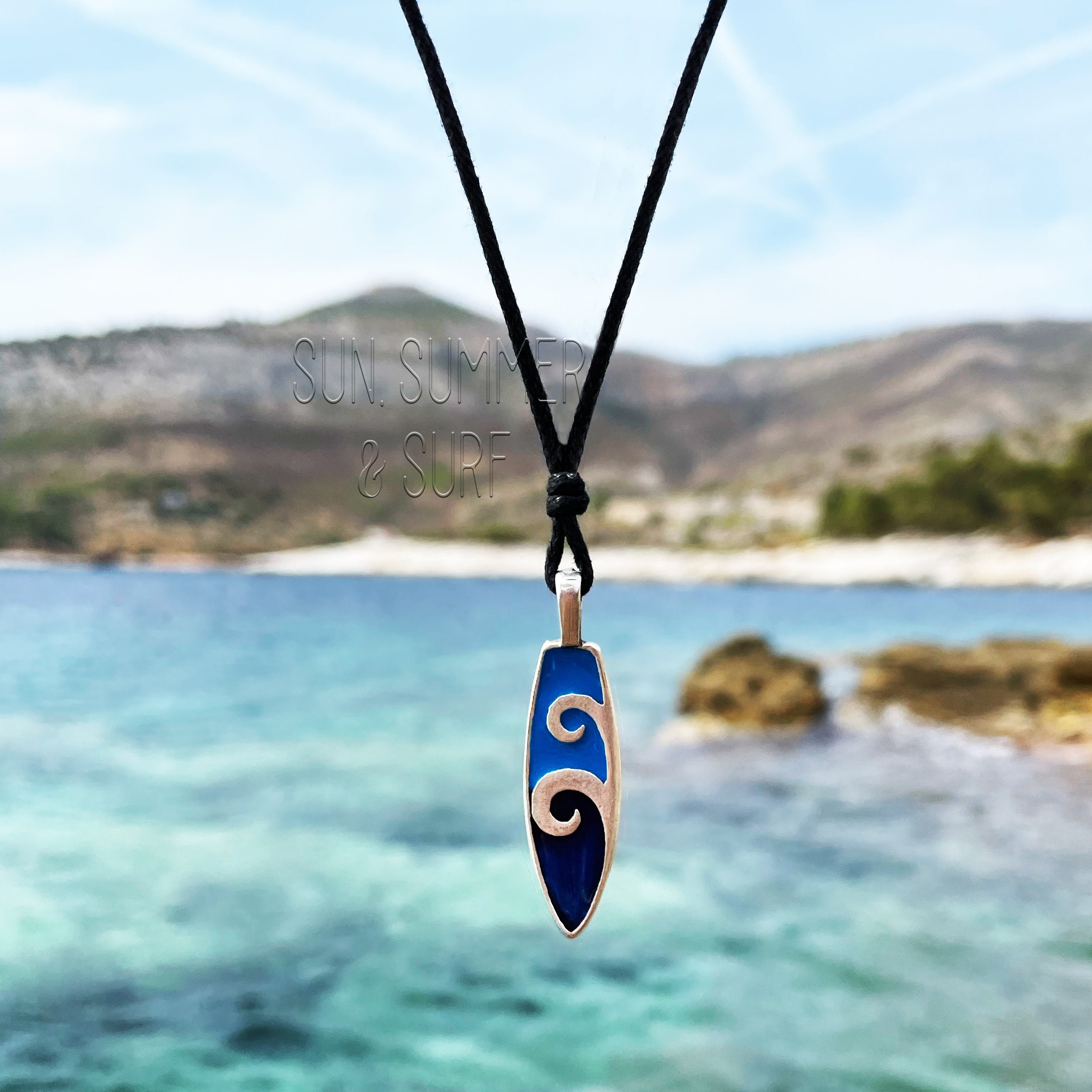Surfboard Necklace - Surfer Necklace - Surfboard Charm Pendant - Blue ...
