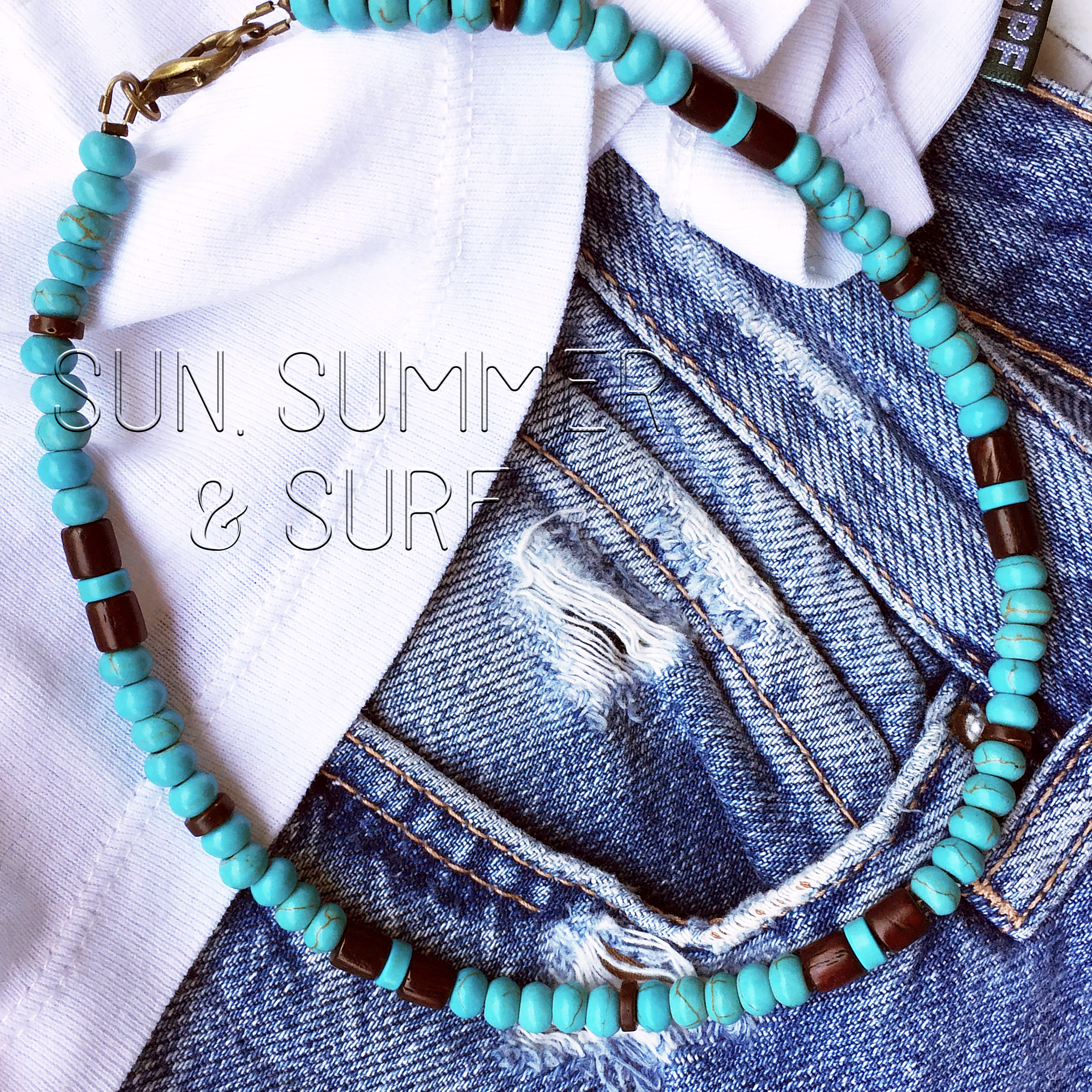 Surfer Style Necklace - Turquoise Stone Necklace - Mens Beaded Necklace ...
