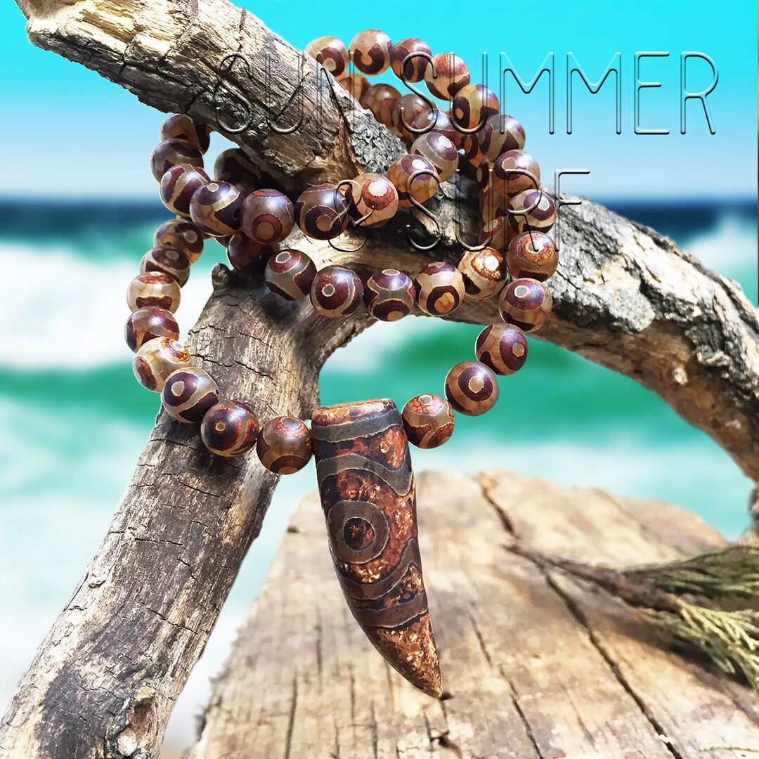 Surf Necklace - Mens Beaded Necklace - Surfer Necklace - Natural Stone ...