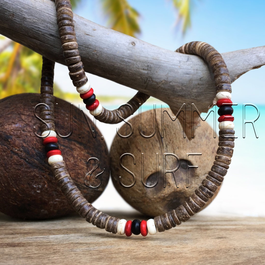 Colar de Coco - Colar Masculino com Contas - Colar Estilo Surfista ...