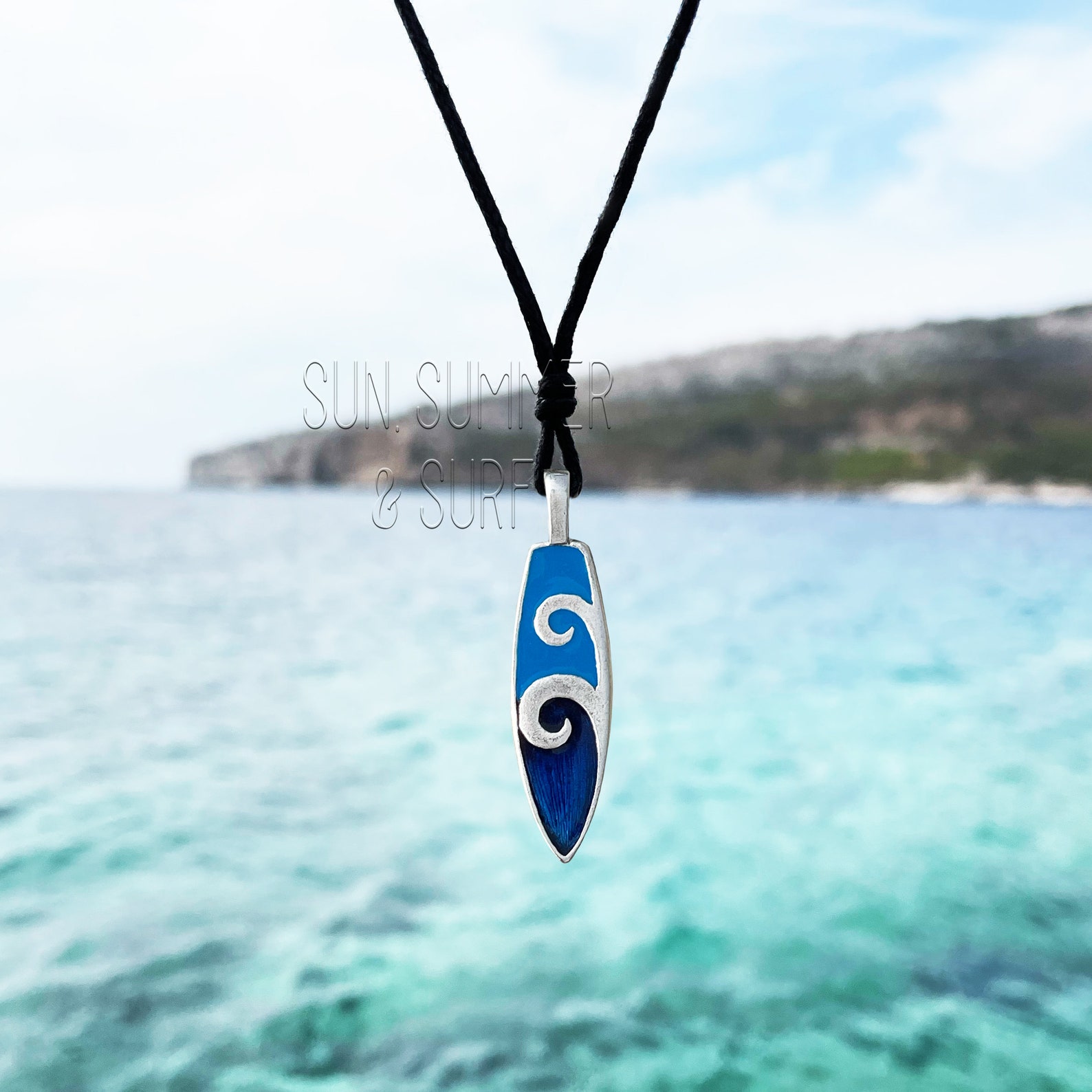 Surfboard Necklace - Surfer Necklace - Surfboard Charm Pendant - Blue ...