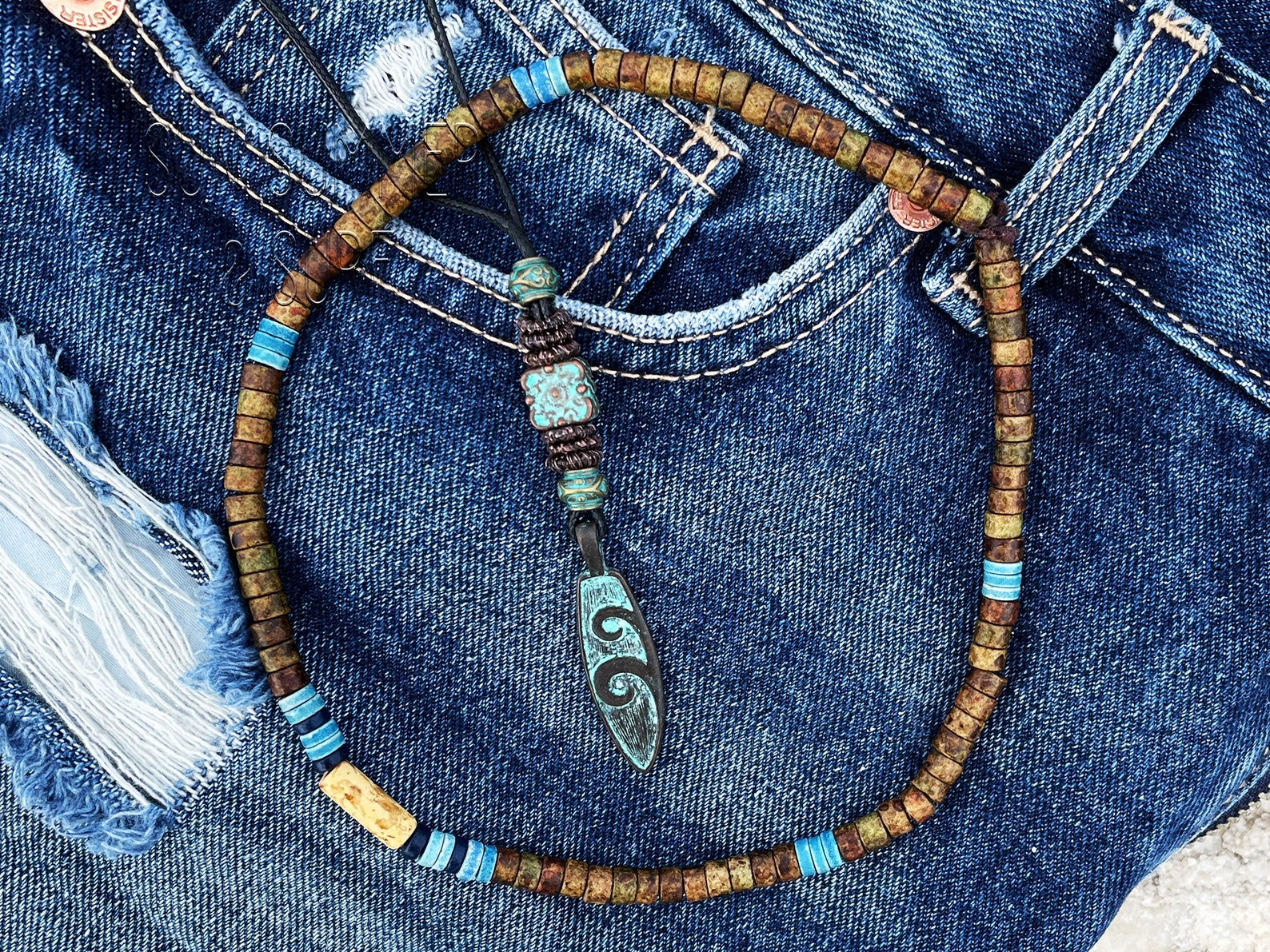 Set of 2 Surfer Necklaces - Surfboard Charm Necklace and Terracotta ...