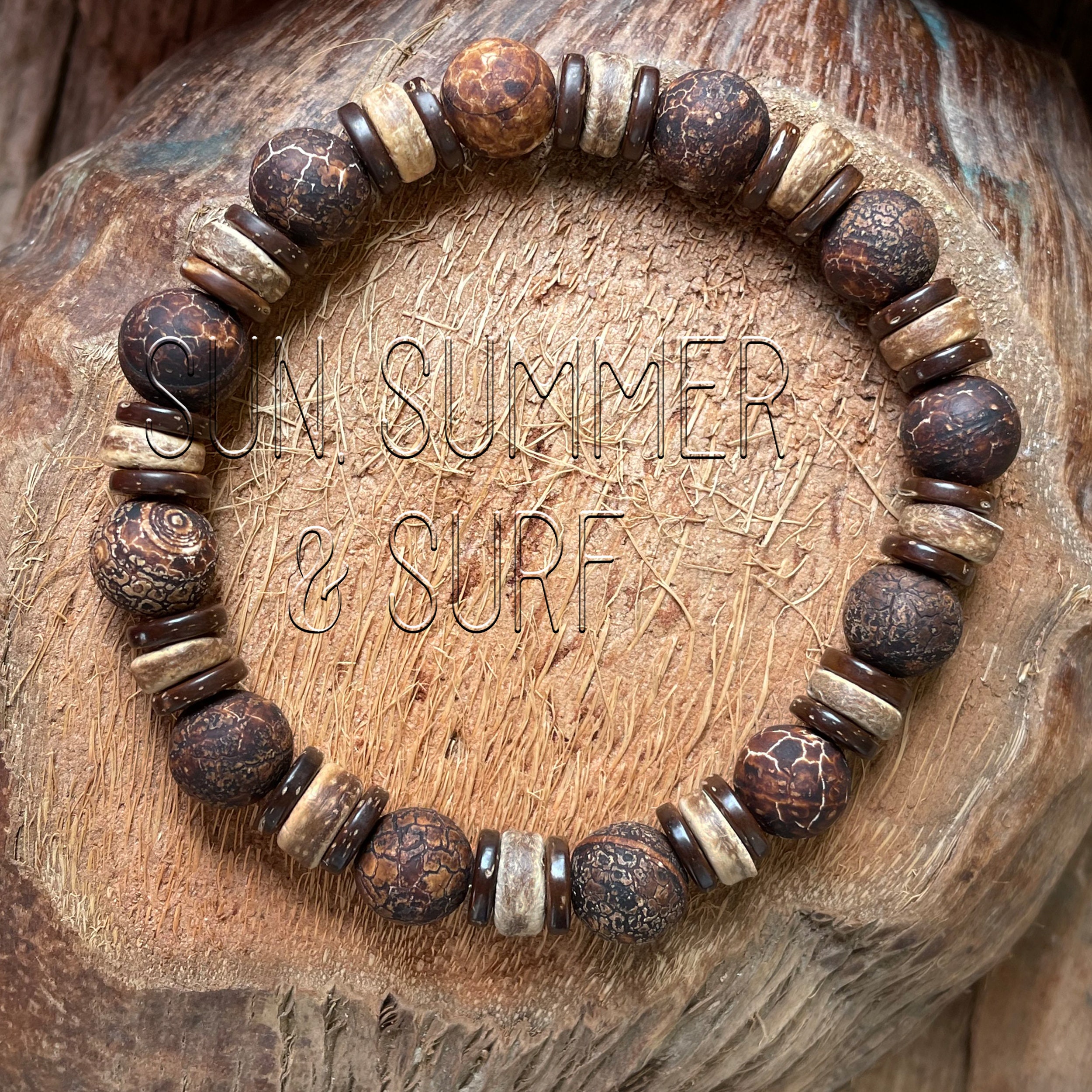 Surfer Bracelet Coconut Bracelet Mens Beaded Bracelet Boho Jewelry ...